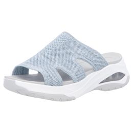 RIEKER SPORT Damen Pantolette "vegan", Gr. 41, blau, Textil, meliert, Schuhe, Sommerschuh, Hausschuh, Keilabsatz, in der Maschine waschbar
