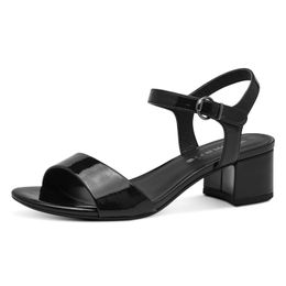 Tamaris Damen Sandalette, Gr. 37, schwarz, Lacklederimitat, Schuhe, Blockabsatz, Festtagsschuh, Abendschuh, Klett unter der Zierschnalle