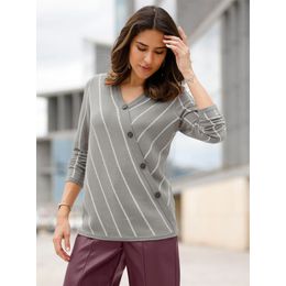 Classic Basics Damen V-Ausschnitt-Pullover "V-Pullover", grau, Gr. 44, gemustert, gestreift, mehrfarbig, 100% Polyacryl, Pullover
