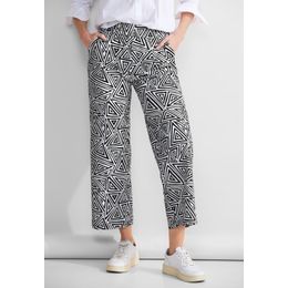 Street One Damen Marlene-Hose, schwarz, Gr. 38, bedruckt, Stoff, 75% Polyamid, 25% Elasthan, Hosen, mit Wide Legs