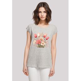 F4NT4STIC Damen T-Shirt "Rosa wei&szlig;er Fr&uuml;hlingsblumenstrau&szlig;", grau, Gr. XS, Obermaterial: 100% Baumwolle, Shirts, Premium Qualit&auml;t