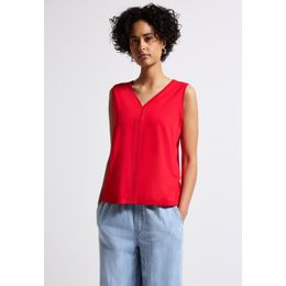 Street One Damen Spitzentop, rot, Gr. 34, unifarben, Jersey, 95% Viskose, 5% Elasthan, Tops, mit V-Ausschnitt