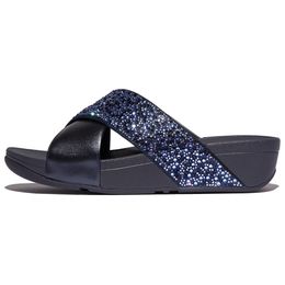 fitflop Damen Pantolette "LULU CRYSTAL", Gr. 40, blau, Lederimitat, Textil, Glitzer, Schuhe, Plateauschuh, Slides mit trendigen Glitzerdetails