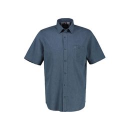 Lerros Herren Kurzarmhemd, blau, Gr. XL, unifarben, Web, Obermaterial: 80% Baumwolle, 20% Leinen, Hemden, mit Brusttasche