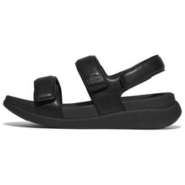 fitflop Damen Sandale "F-MODE GO", Gr. 40, schwarz, Lederimitat, unifarben, Schuhe, Keilsandale, Klettschuh, Sommerschuh mit hervorragender Dämpfung
