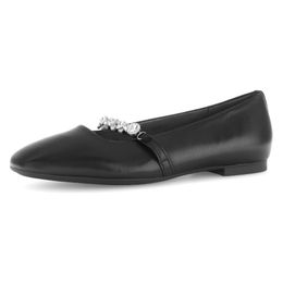 Gabor Damen Ballerina, Gr. 40, schwarz, Glattleder, unifarben, festlich, Schuhe, Blockabsatz, Bequemschuh, Flats mit funkelnden Schmucksteinen
