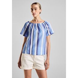 Street One Damen Carmenbluse, blau, Gr. 36, gestreift, Web, 100% Baumwolle, Blusen, aus reiner Baumwolle