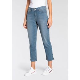 MAC Damen 7/8-Jeans "Melanie-7/8 Embro", blau, Gr. 32, Abriebeffekte, Denim/Jeans, Obermaterial: 88% Baumwolle, 9% Elastomultiester, 3% Elasthan,