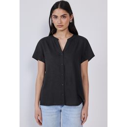 Damen Shirtbluse, schwarz, Gr. 34, STREET ONE STUDIO, unifarben, Stoff, 100% Viskose, Blusen, mit geschlitztem Rundhalsausschnitt