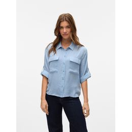 V&eacute;ro Moda VERO MODA Damen Kurzarmbluse "VMFABIANA 3/4 SHIRT VMA NOOS", blau, Gr. L, unifarben, Web, Obermaterial: 100% Polyester, Blusen
