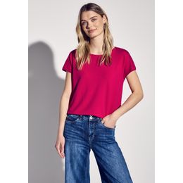 Street One Damen T-Shirt, lila, Gr. 34, unifarben, Stoff, 96% Viskose, 4% Elasthan, Shirts, mit U-Boot-Ausschnitt