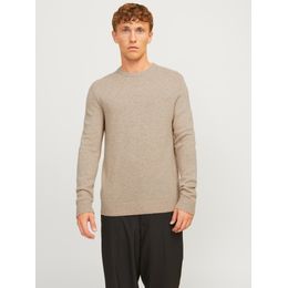 Jack & Jones JACK & JONES Herren Rundhalspullover "JPRBLULAMBSWOOL KNIT CREW NECK", beige, Gr. S, meliert, Strick, Obermaterial: 100% Wolle, Pullover