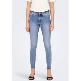 Only Damen Ankle-Jeans "ONLBLUSH MID SK ANK RAW DNM REA694 NOOS", blau, Gr. XS, Abriebeffekte, Denim/Jeans, Obermaterial: 92% Baumwolle, 6%