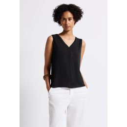 Street One Damen Spitzentop, schwarz, Gr. 34, unifarben, Jersey, 95% Viskose, 5% Elasthan, Tops, mit V-Ausschnitt