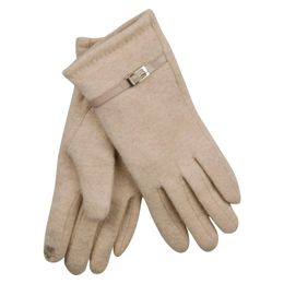 Damen Fleecehandschuhe, beige, Gr. ML, Capelli New York, unifarben, Feinstrick, Wollmischung, Handschuhe, mit Zierriemen