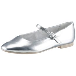 Tamaris Damen Riemchenballerina, Gr. 37, silber, Lederimitat, metallic, unifarben, Schuhe, Blockabsatz, Businessschuh, Flats in veganer Verarbeitung