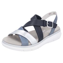 Remonte Damen Riemchensandale "Elisabeth Hurley-Collection", Gr. 38, silber, Leder, Schuhe, Keilabsatz, Sommerschuh, Sandalette mit Kreuzbandage