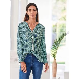 Heine Damen Langarmbluse, blau, Gr. 34, bedruckt, gemustert, gepunktet, mehrfarbig, 100% Viskose, Blusen