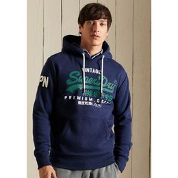 Superdry Herren Kapuzensweatshirt "VL NS HOOD", blau, Gr. M, bedruckt, angeraute Sweatware, Obermaterial: 56% Baumwolle, 44% Polyester, Sweatshirts