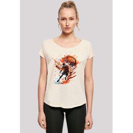 F4NT4STIC Damen T-Shirt "Basketball Splash Orange Sport LONG", beige, Gr. XS, Obermaterial: 100% Baumwolle, Shirts, Print