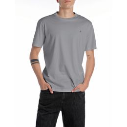 Replay Herren T-Shirt "mit Logostickerei auf der Brust", grau, Gr. M, unifarben, Jersey, Obermaterial: 100% Baumwolle, Shirts