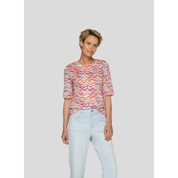 Rabe Damen Rundhalsshirt, orange, Gr. 44, bedruckt, gemustert, Web, Obermaterial: 50% Baumwolle, 50% Viskose, Shirts, mit grafischem Muster