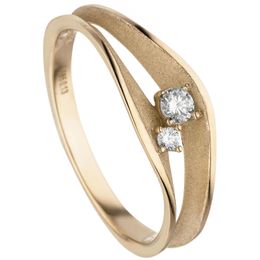 Jobo Damen Fingerring "Ring mit 2 Diamanten", 58, P1 = bei 10-facher Vergr&ouml;&szlig;erung erkennbare Einschl&uuml;sse, Diamanten Gelbgold 585, gelb, Diamanten,