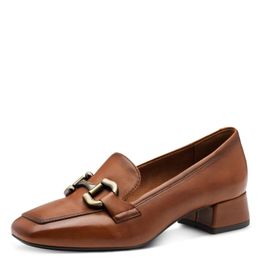 Pumps Tamaris, Damen, Gr. 37, braun (cognac), Leder, unifarben, used, Schuhe, Blockabsatz, Slipper, Businessschuh mit Zierriegel, Schmuckelement