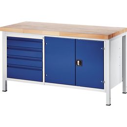 Rau Werkbank, Gestellbauweise, 4 Schubladen Größe L, 1 Werkzeugschrank, Tiefe 700 mm, Breite 1500 mm