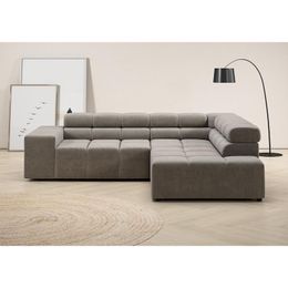 Inosign Ecksofa »Ancona, incl. Kopfteilverstellung + 3 Zierkissen, L-Form, Breite 249cm« wahlweise motorische Sitztiefenverstellung, B/T(H:...
