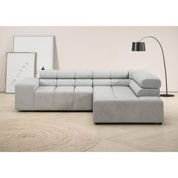 Inosign Ecksofa »Ancona, incl. Kopfteilverstellung + 3 Zierkissen, L-Form, Breite 249cm« wahlweise motorische Sitztiefenverstellung, B/T(H:...