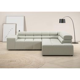 Inosign Ecksofa »Ancona, incl. Kopfteilverstellung + 3 Zierkissen, L-Form, Breite 249cm« wahlweise motorische Sitztiefenverstellung, B/T(H:...