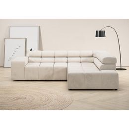Inosign Ecksofa »Ancona, incl. Kopfteilverstellung + 3 Zierkissen, L-Form, Breite 249cm« wahlweise motorische Sitztiefenverstellung, B/T(H:...