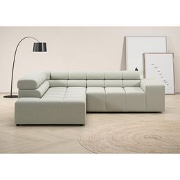 Inosign Ecksofa »Ancona, incl. Kopfteilverstellung + 3 Zierkissen, L-Form, Breite 249cm« wahlweise motorische Sitztiefenverstellung, B/T(H:...