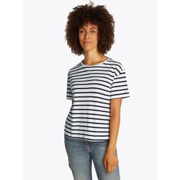 Tommy Hilfiger Damen Kurzarmshirt &raquo;MODERN CO LINEN C-NK SS&laquo; mit Streifenmuster,k&uuml;hlendes Premium Leinen blau XXXL(46)