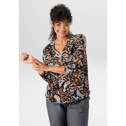 ANISTON PLUS Langarmshirt mit fantasievollem Retro-Druck - NEUE KOLLEKTION blau-braun-weiß-orange-braun 48 48 Longsleeve mit kaschierender Gummizug...
