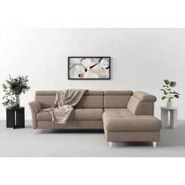Sit & More Ecksofa SIT & MORE "Marano L-Form", grau (taupe), B:252cm T:216cm, 98% Polyester, 2% Polyamid, Sofas, Ecksofa, inklusive Kopfteilverstellung, wahlweise mit Bettfunktion, Bettkasten