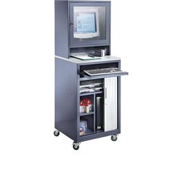 Computer-Rollladenschrank, für Bildschirm bis 20'', fahrbar, blaugrau kaiserkraft
