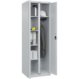 C+P Putzmittelspind Classic PLUS, 1 Abteil, Trennwand mittig, lichtgrau, B 600 mm, mit Bodengleitern, Drehriegel