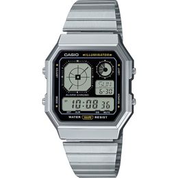 CASIO VINTAGE Chronograph Quarzuhr, Armbanduhr, Damenuhr, Herrenuhr, Edelstahlarmband, digital schwarz-edelstahlfarben Trendiger Chronograph