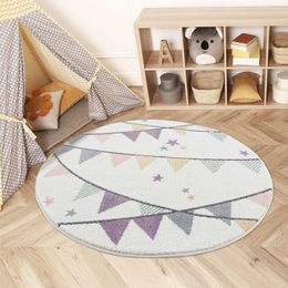 Carpet City Kinderteppich »Anime9381« rund 11 mm Höhe Spielteppich, Wimpel, Weicher Flor, Pflegeleicht, Kinderzimmer creme Obermaterial: 100%...