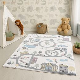 Carpet City Kinderteppich »Anime9376« rechteckig 11 mm Höhe Straßen-Spiel-Teppich, Auto, Weicher Flor, Pflegeleicht, Kinderzimmer creme...