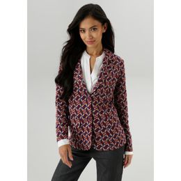 Aniston SELECTED Kurzblazer in trendy Jacquard-Qualit&auml;t - NEUE KOLLEKTION bordeaux-camel-blau 48 48 Jacquard-Blazer im grafischen Design
