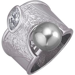 Firetti Fingerring »Schmuck Geschenk Silber 925 Damenring Ring Struktur« mit Zirkonia (synth.) - mit Muschelkernperle...