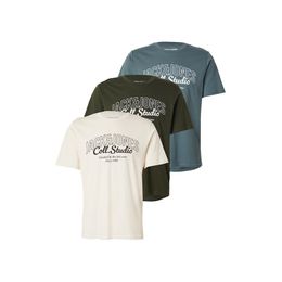 Jack & Jones JACK & JONES T-Shirt 'JJMAKOTO' Herren Größe L taubenblau / dunkelgrün / wollweiß