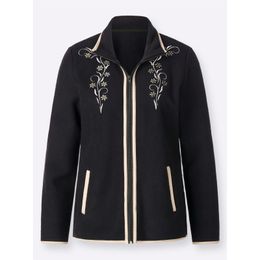 WITT Damen Fleecejacke mit Stickerei, schwarz-sesam, Gr&ouml;&szlig;e 48