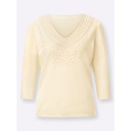 WITT Damen 3/4-Arm-Pullover mit Glitzersteinchen, champagner, Gr&ouml;&szlig;e 36