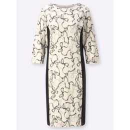 WITT Damen Jerseykleid mit seitlichen Uni-Eins&auml;tzen, champagner-graphit-bedruckt, Gr&ouml;&szlig;e 40