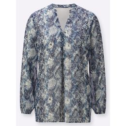 WITT Damen Tunika mit V-Ausschnitt, champagner-rauchblau-bedruckt, Gr&ouml;&szlig;e 48