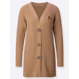 WITT Damen Longstrickjacke in Ripp-Optik, camel, Gr&ouml;&szlig;e 42